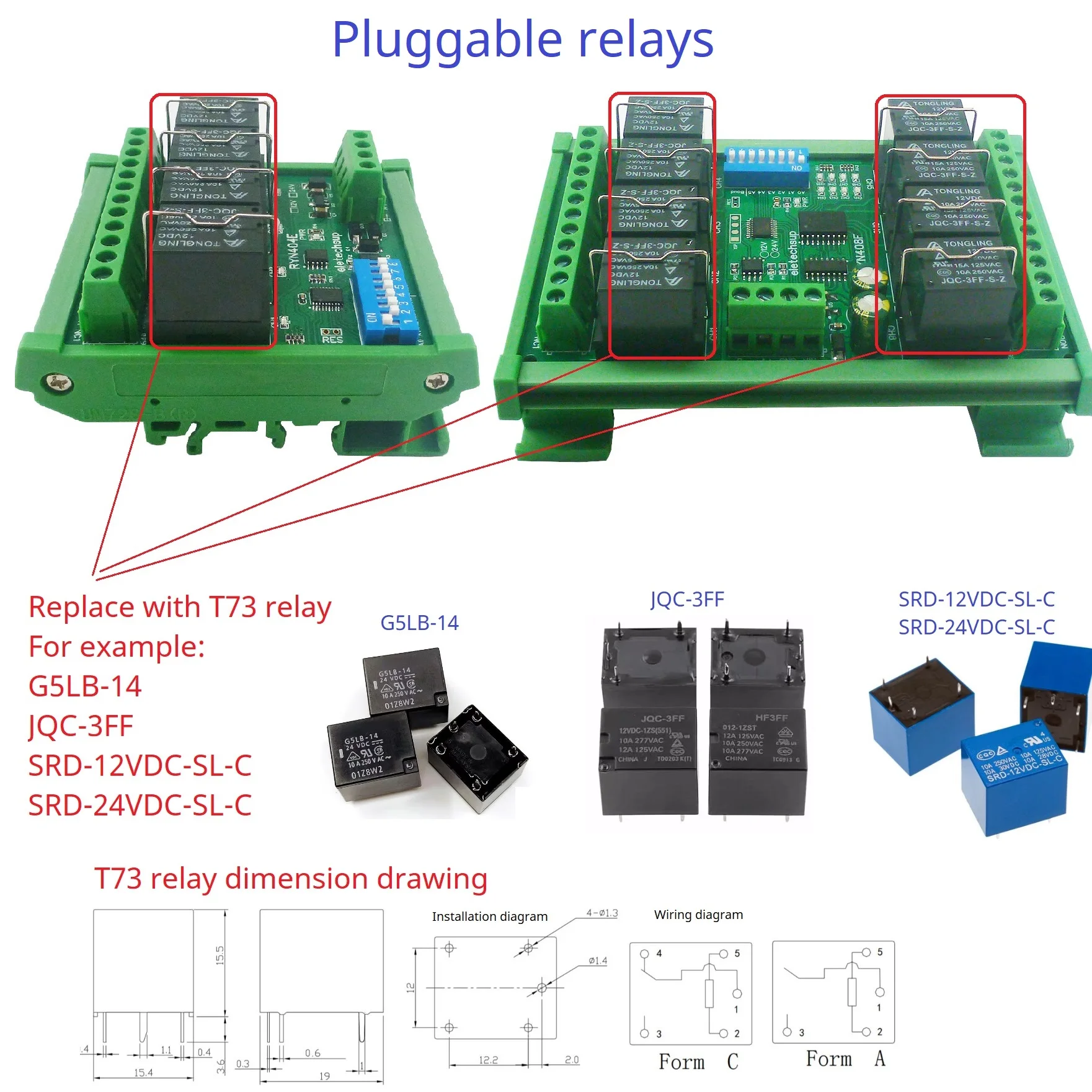 T73-Relay-Pluggable-Module-RS485-Modbus-Rtu-Remote-IO-Momentary-Self ...