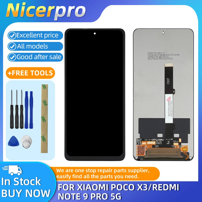 LCD Screen and Digitizer Full Assembly for Xiaomi Poco X3/Redmi Note 9 Pro 5G/Mi 10T Lite 5G ...