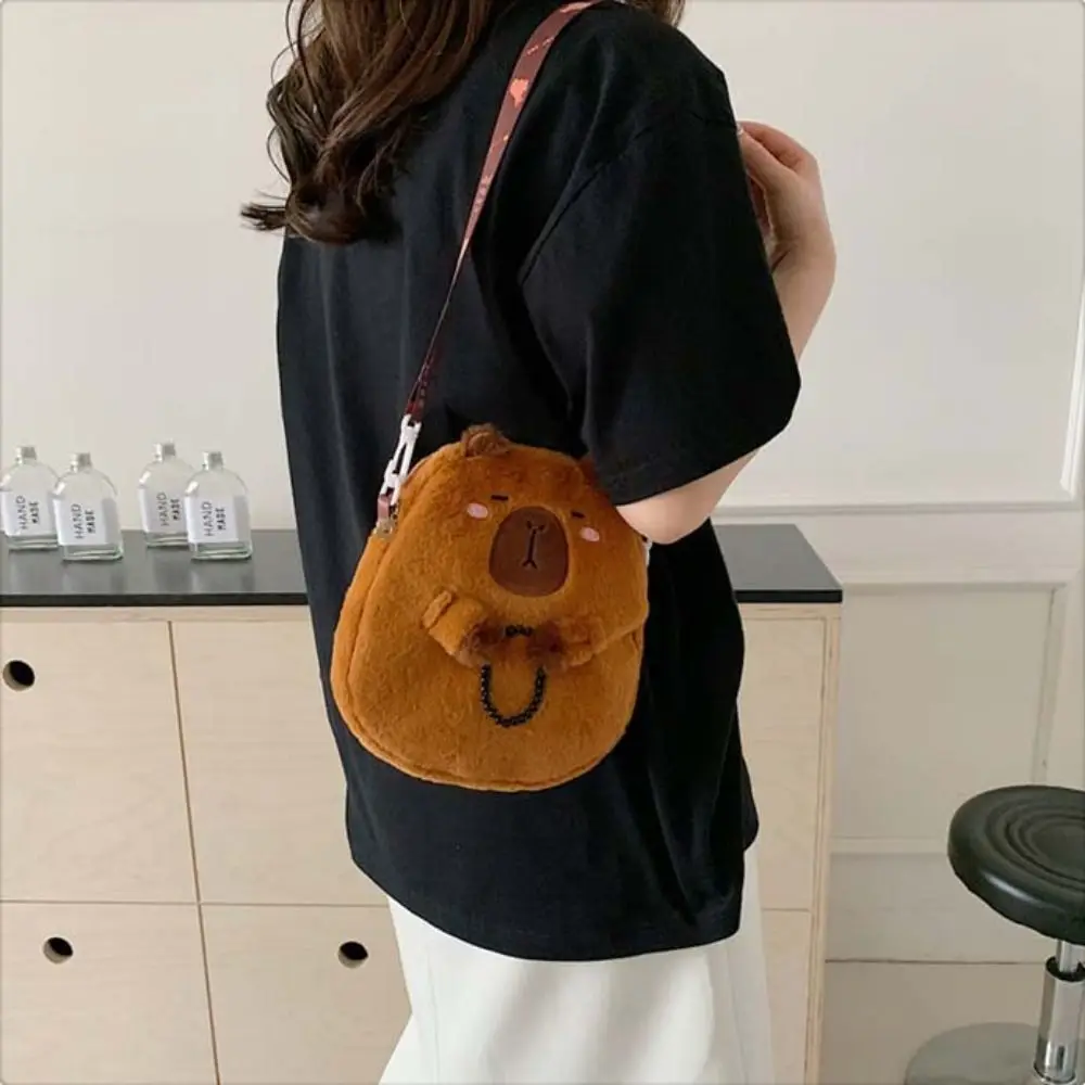 Animal Cartoon Capybara Plush Shoulder Bag Large Capacity Zipper ...