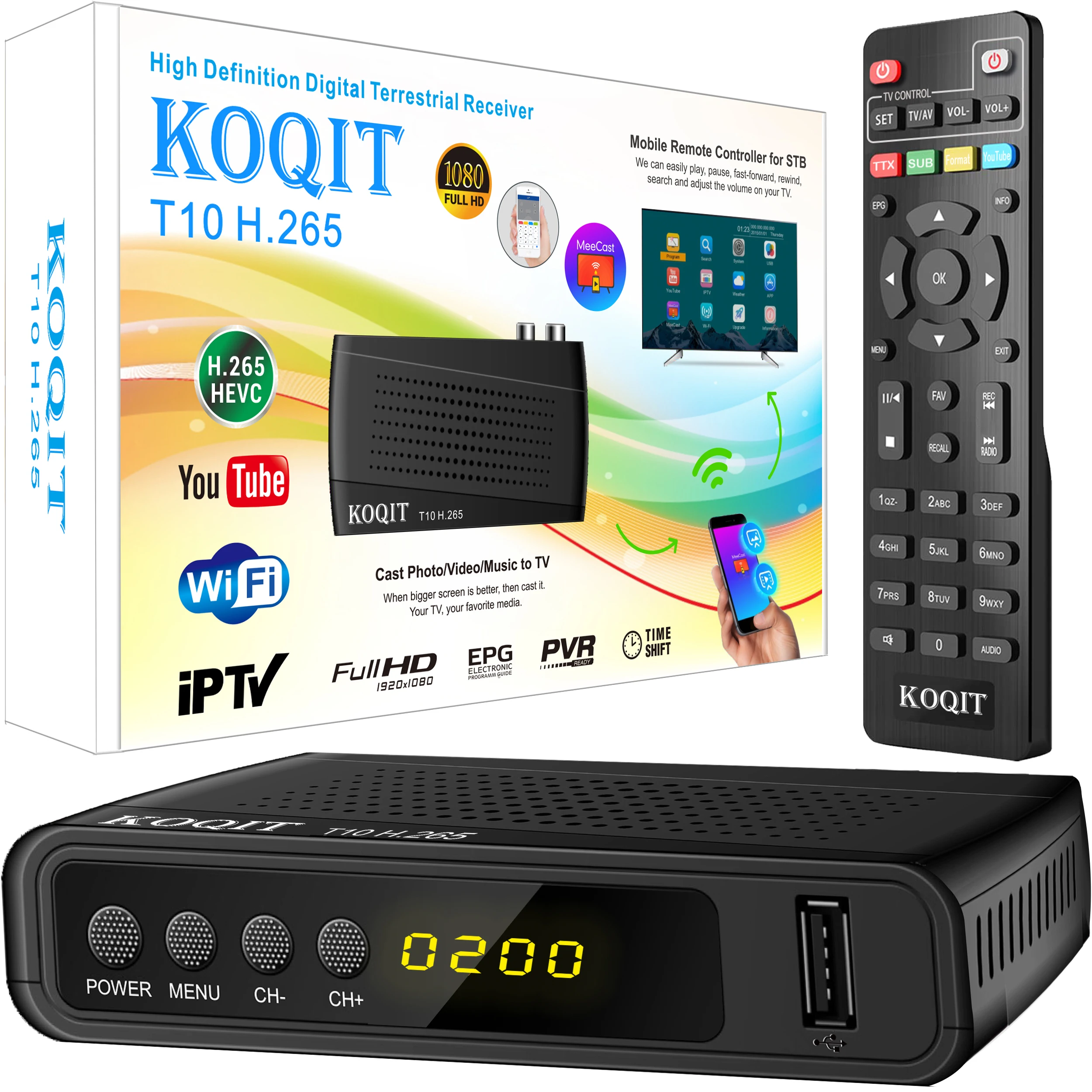 KOQIT decodificador de Tv Digital HEVC, receptor de televisión Digital FTA con Wifi, DVB C, DVB ...