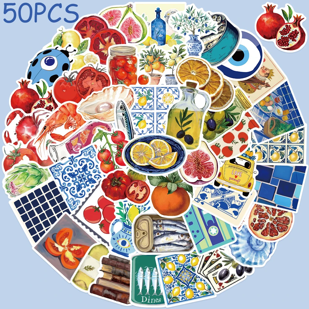 50pcs Mediterranean Tomato Stickers Decals For Phone Scrapbook Luggage ...