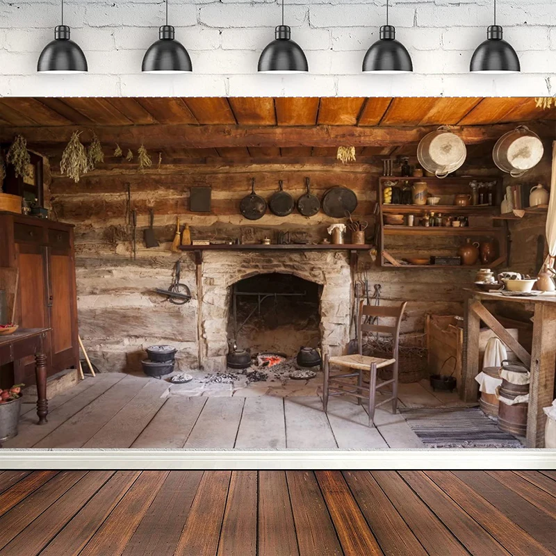 Photography-Backdrop-Western-Old-Wooden-House-Rustic-Kitchen-Interior ...