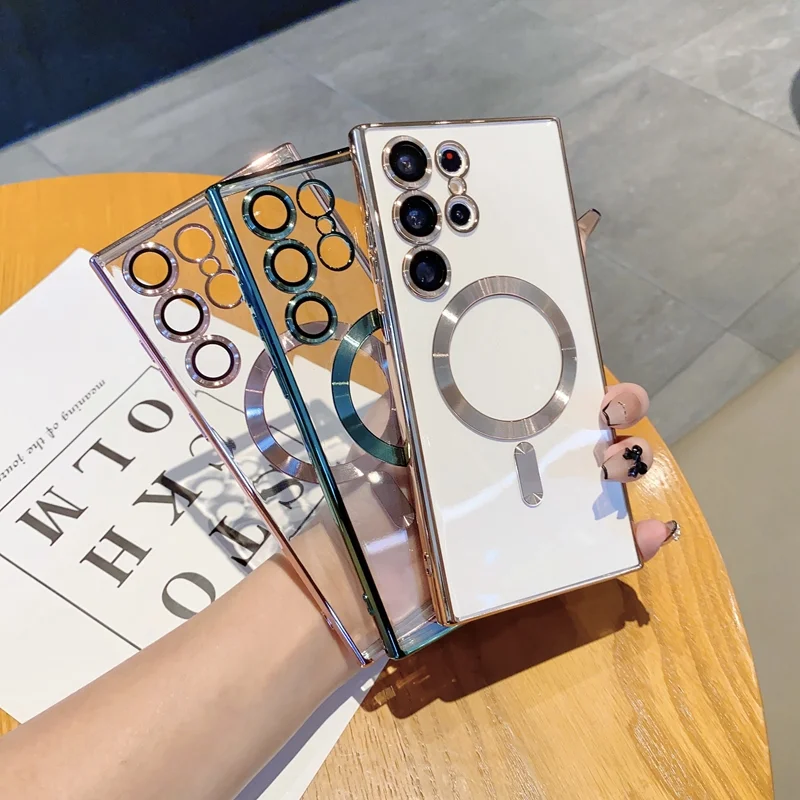 Clear Electroplating Silicone TPU Case For Samsung Galaxy S23 S22Ultra S21 Plus S22 For Magsafe ...