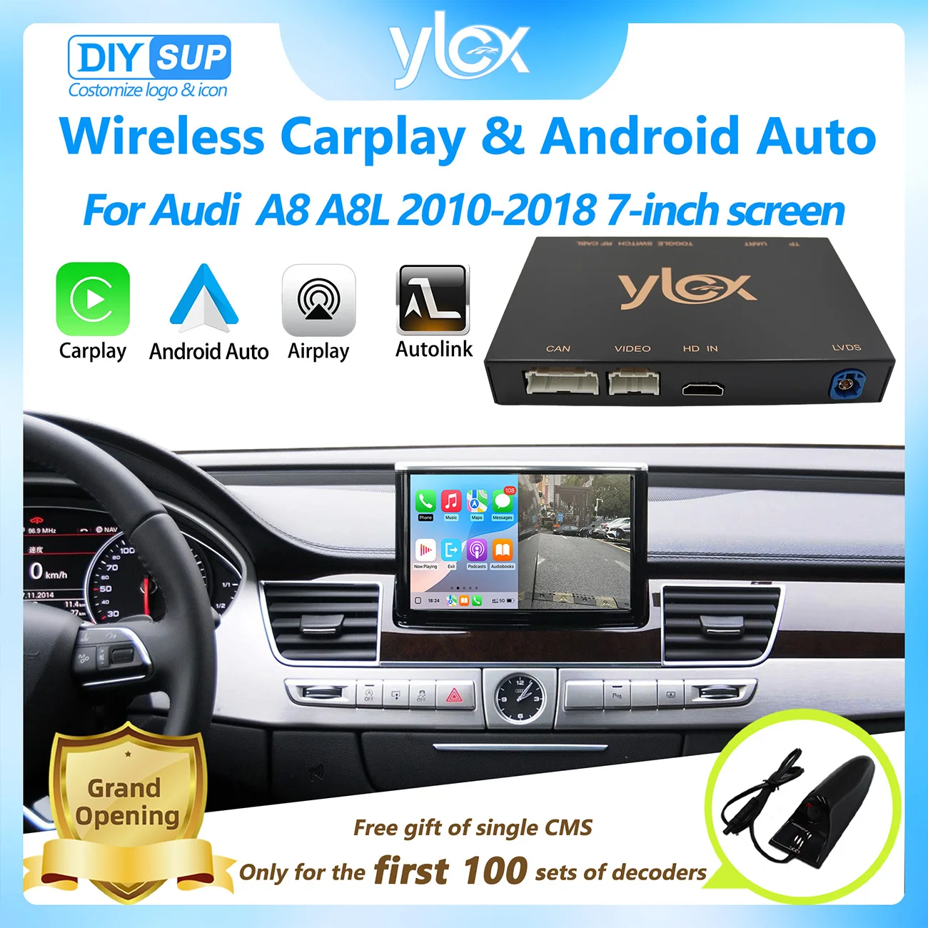 Wireless CarPlay Android Auto Interface for Audi A8 A8L 2010-2018 with ...
