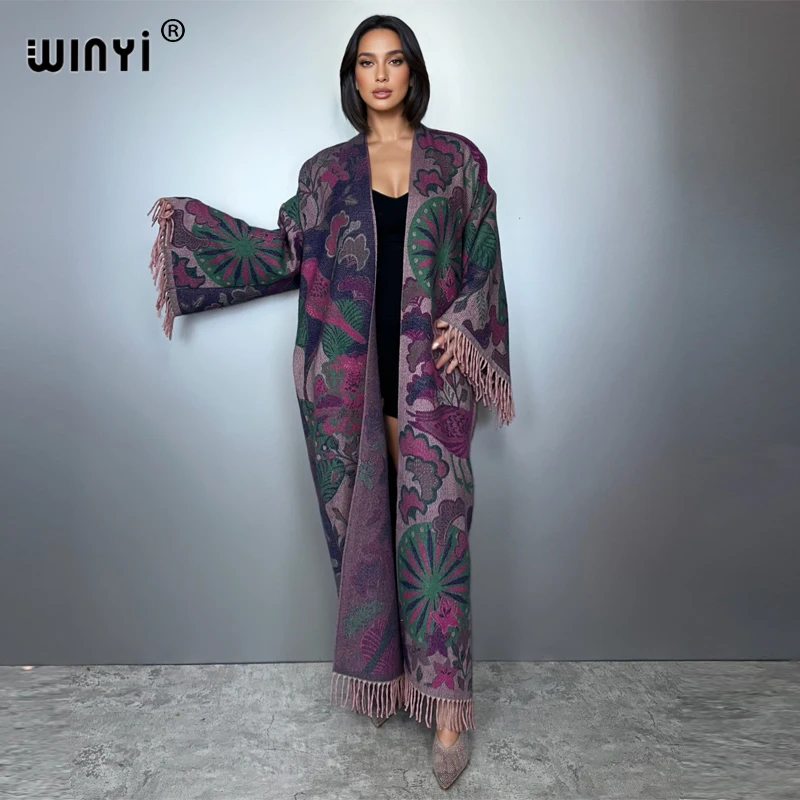 WINYI winter autumn catwalk coat for women fashion print tassel Luxury ...