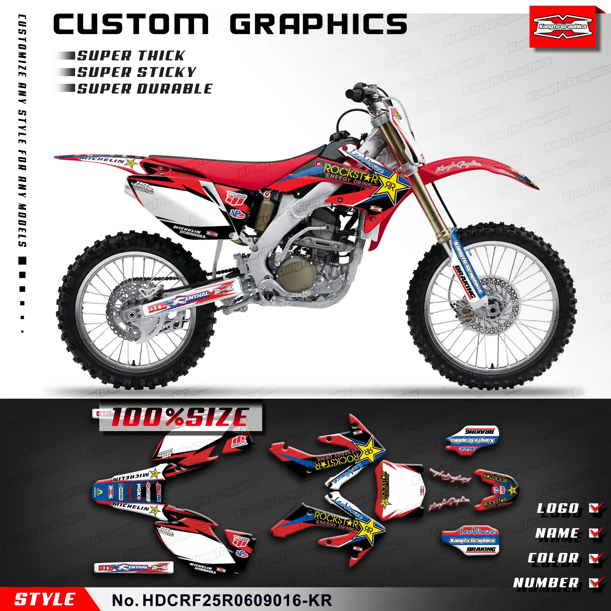 KUNGFU GRAPHICS Dirt Bike Decor Kit Personalised Sticker Vinyl Wrap for ...
