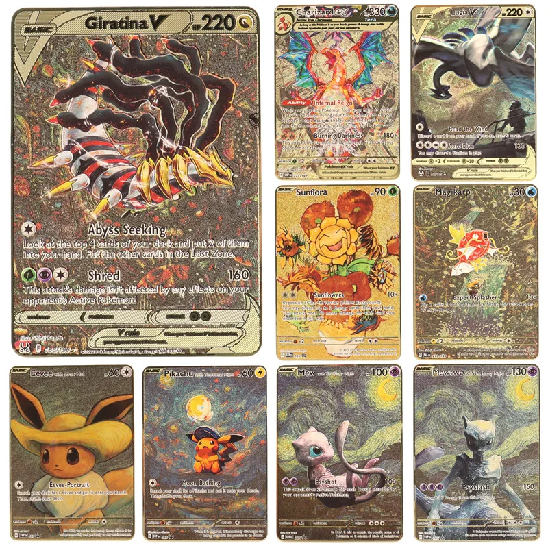 DIY-English-Pokemon-Metal-card-Holographic-Pikachu-Giratina-V-Charizard ...