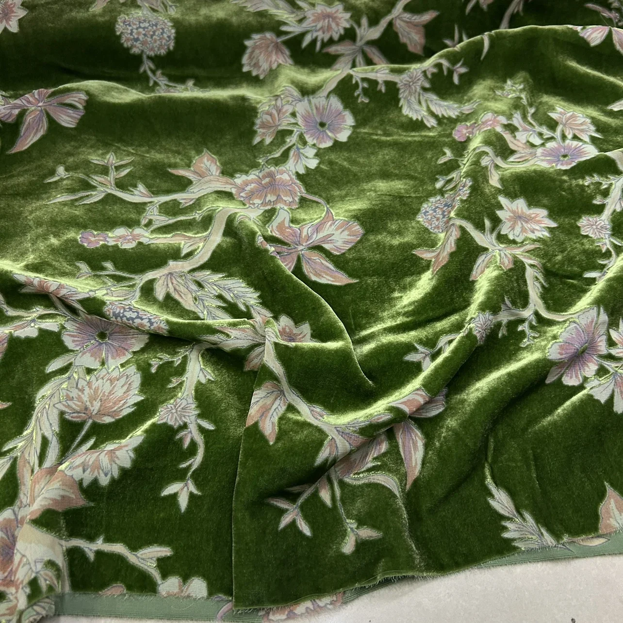 Green-Silk-Base-Fabric-Cotton-Silk-Velvet-Hollowed-Out-Dress-Qipao ...