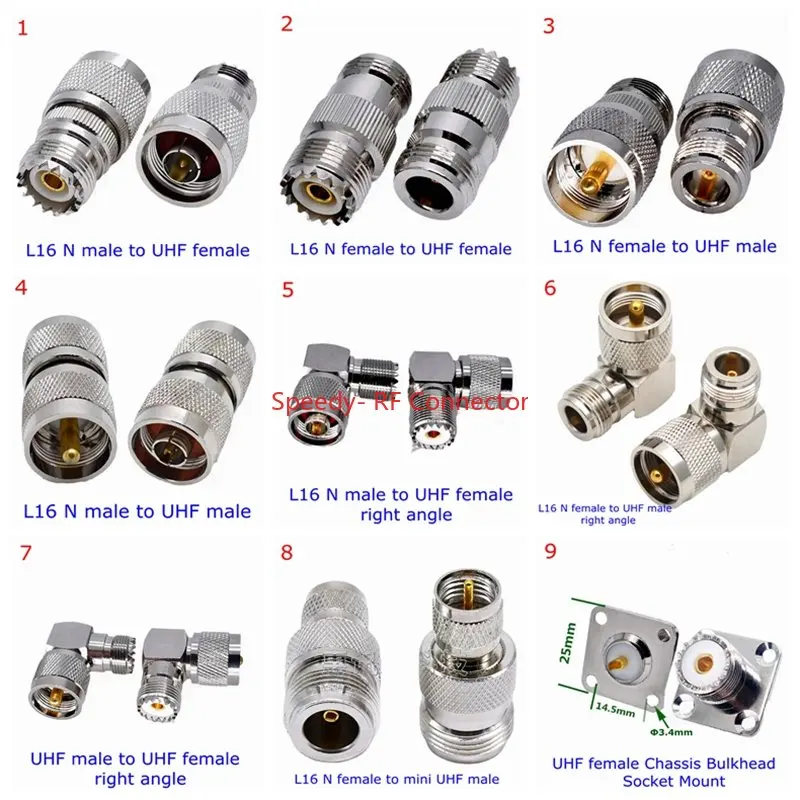 PL259 SO239 SL16 UHF to L16 N male female Straight Connector 90 Degree Right Angle 4hole Flange ...