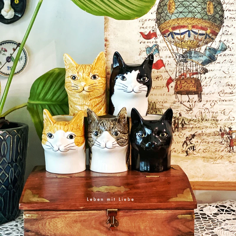 Cat-Head-Shape-Flower-Vase-Hand-painted-Ceramic-Vase-Flower-Arrangement ...