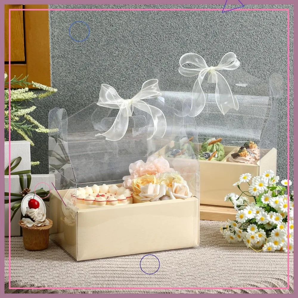 10 Pack 4 Inch Clear Cake and Flower Gift Boxes with Ribbon, Ideal for ...