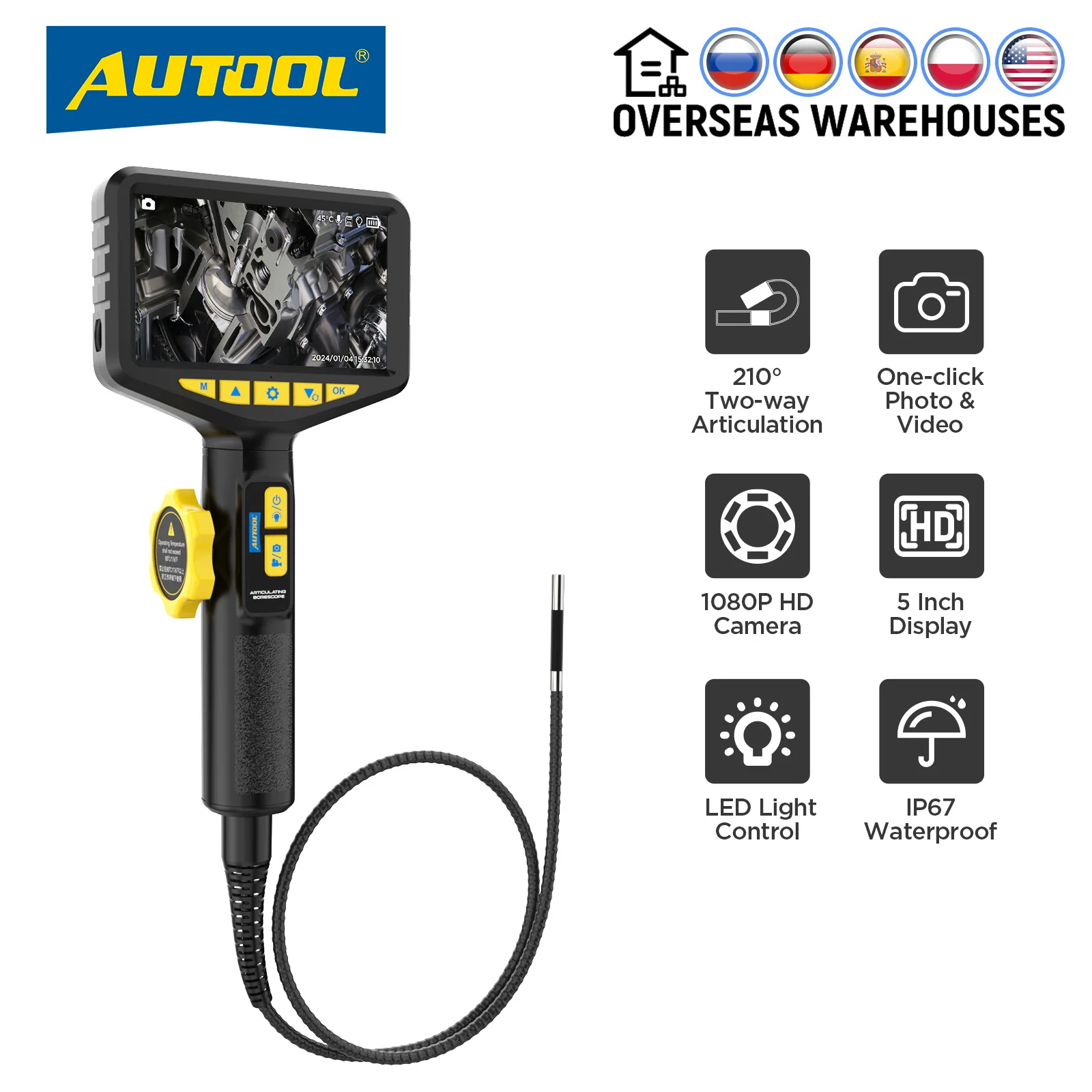 AUTOOL-SVB305-Car-Endoscope-1080-HD-200W-Pixel-5-Inchhd-Display-with ...