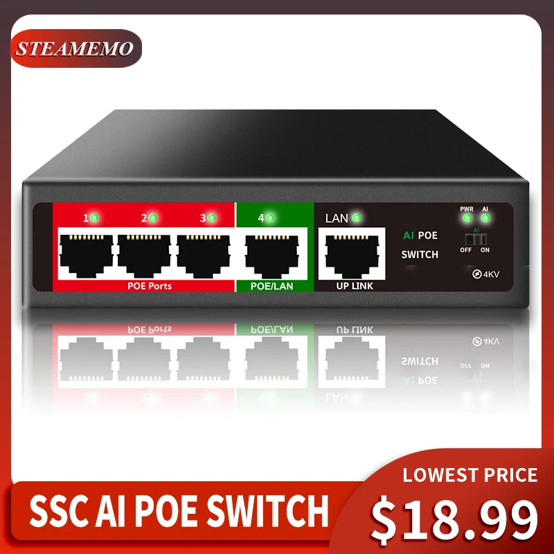 STEAMEMO-SSC-series100M-4-Port-PoE-Switch-48V-Active-POE-Built-in-Power ...