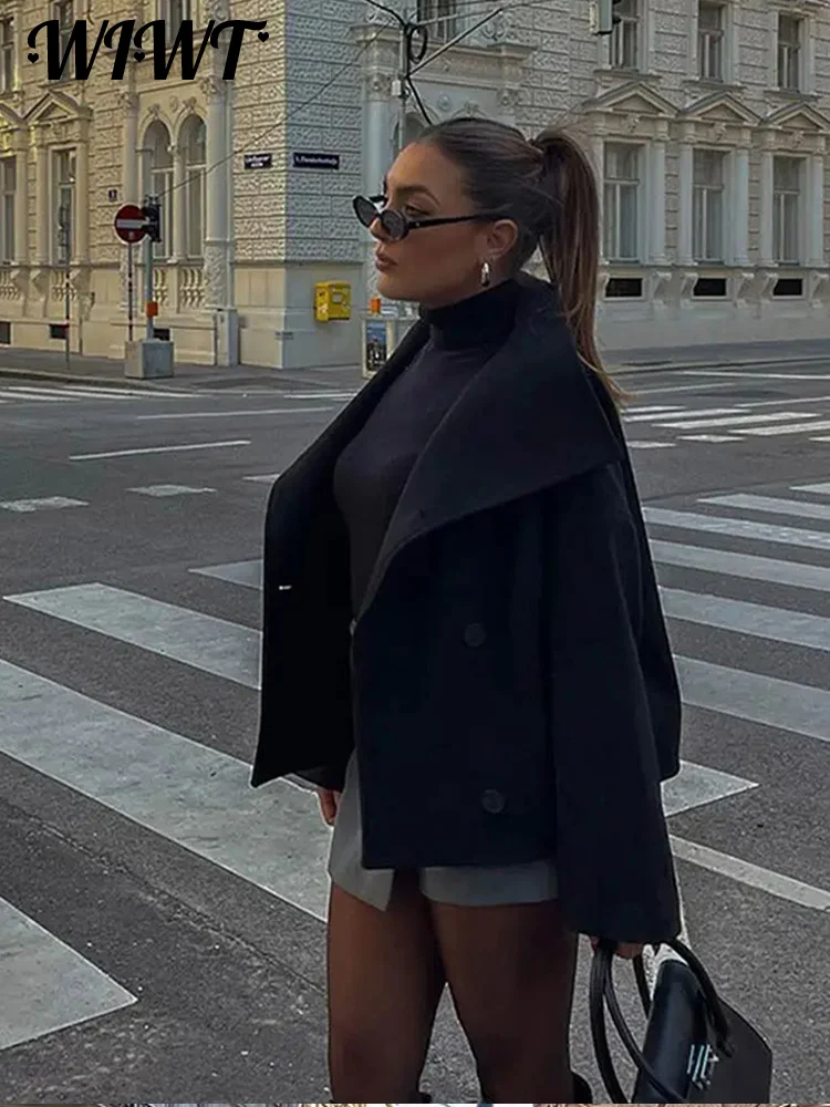Chic Solid Color Turn-down Collar Coat Women's 2024 Autumn Winter Loose ...