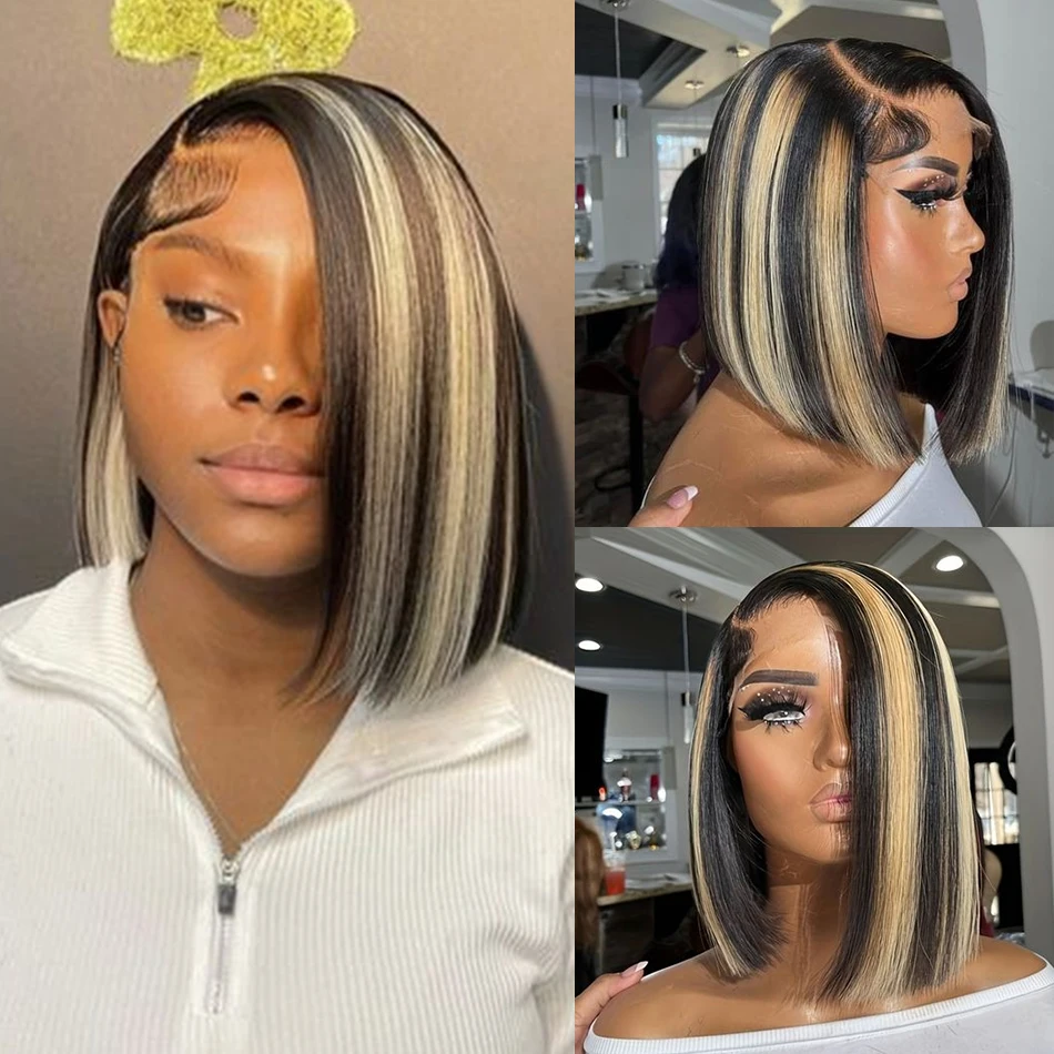 Highlight-Bob-Wig-Colored-Human-Hair-Wigs-Brazilian-Straight-Lace-Front ...