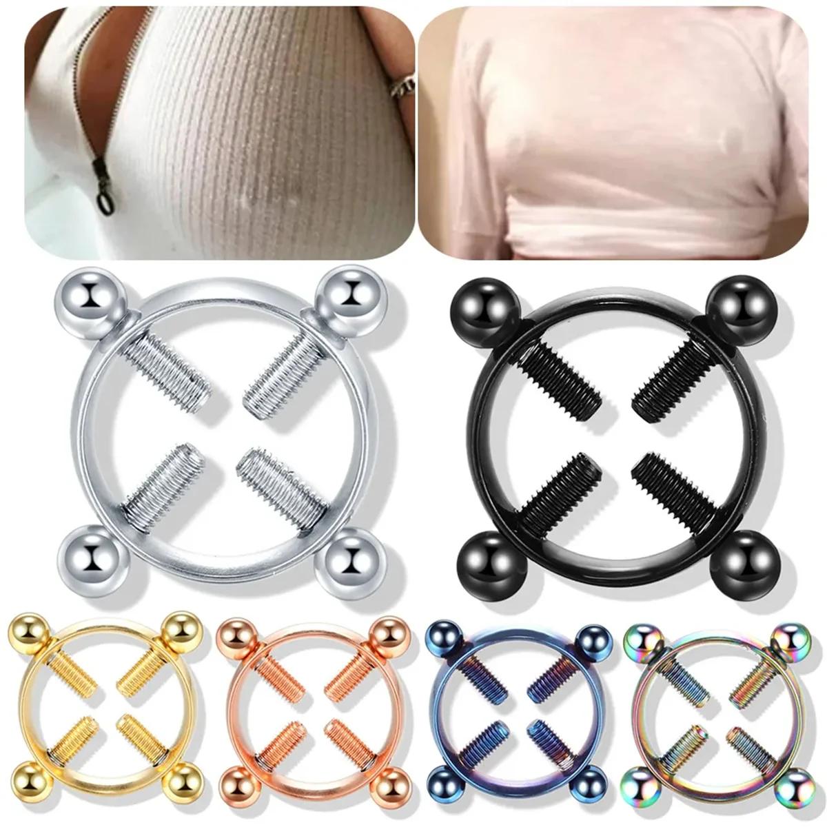 1Pair-Fashion-Stainless-Steel-Adjustable-Nipple-Ring-For-Women-Various-Colors-Clip-On-Nipple ...