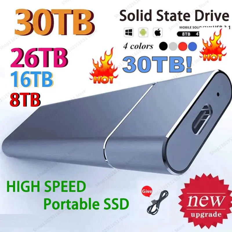 100% 정품 SSD 외장 하드 드라이브 128TB 8TB 16TB USB HDD 휴대용 저장 장치 컴퓨터 노트북용, 모바일 ...