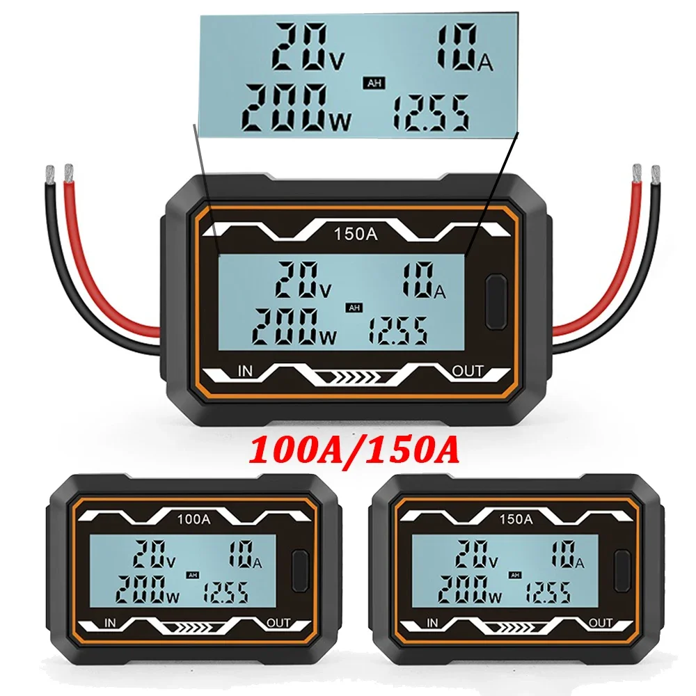 100/150/200A RC Watt Meter Amp Volt Watt Meter Backlight LCD DC 0-60V ...