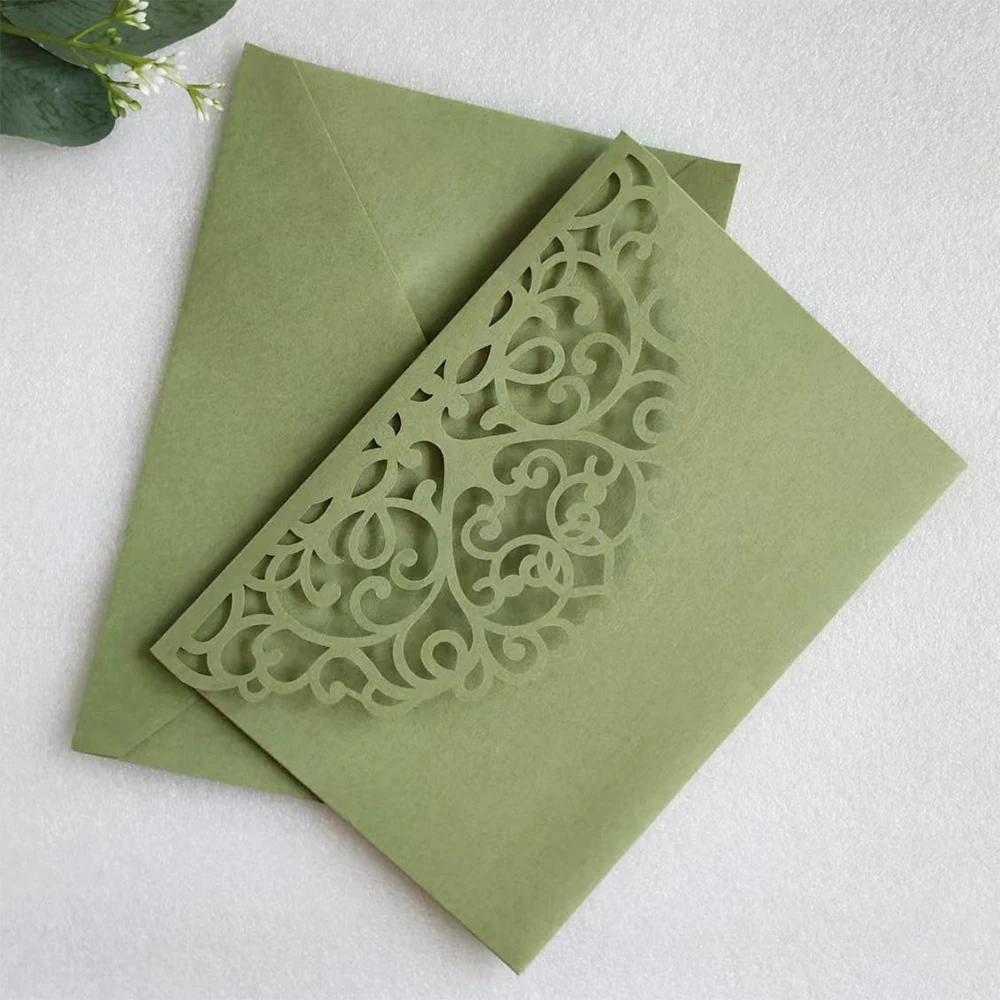 Olive-Green-Wedding-Invitation-Card-Pocket-With-Envelop-Fit-for-5-X7 ...