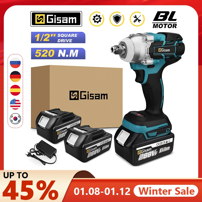 Gisam-Brushless Elétrica Impact Wrench, Chave Elétrica Sem Fio, Makita ...