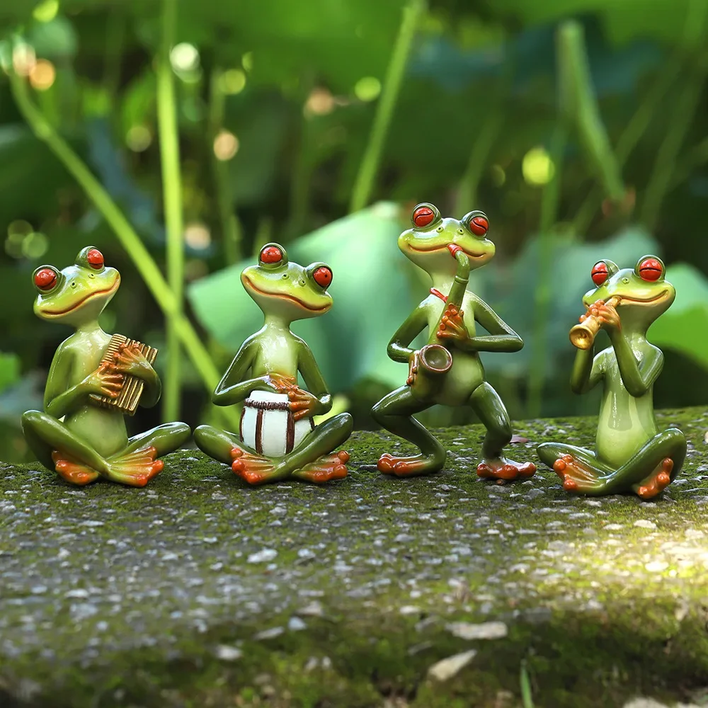 Cute-Frog-Statue-Frog-Band-Musical-Instrument-Figurine-European ...