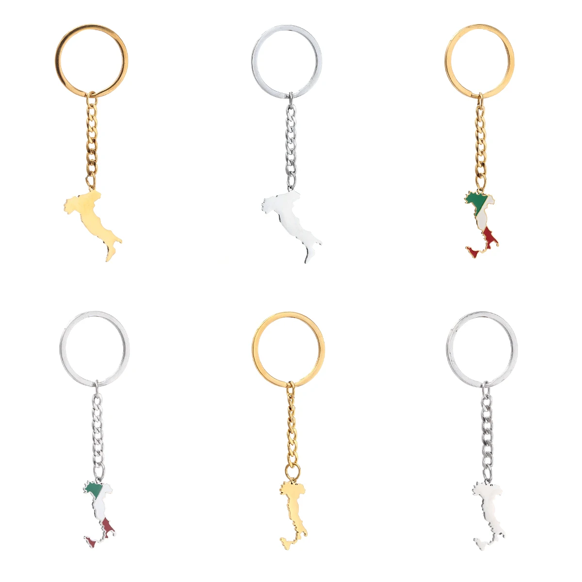 Stainless-Steel-Italy-Map-Flag-Keychain-Silver-Color-Gold-Color-Italian ...