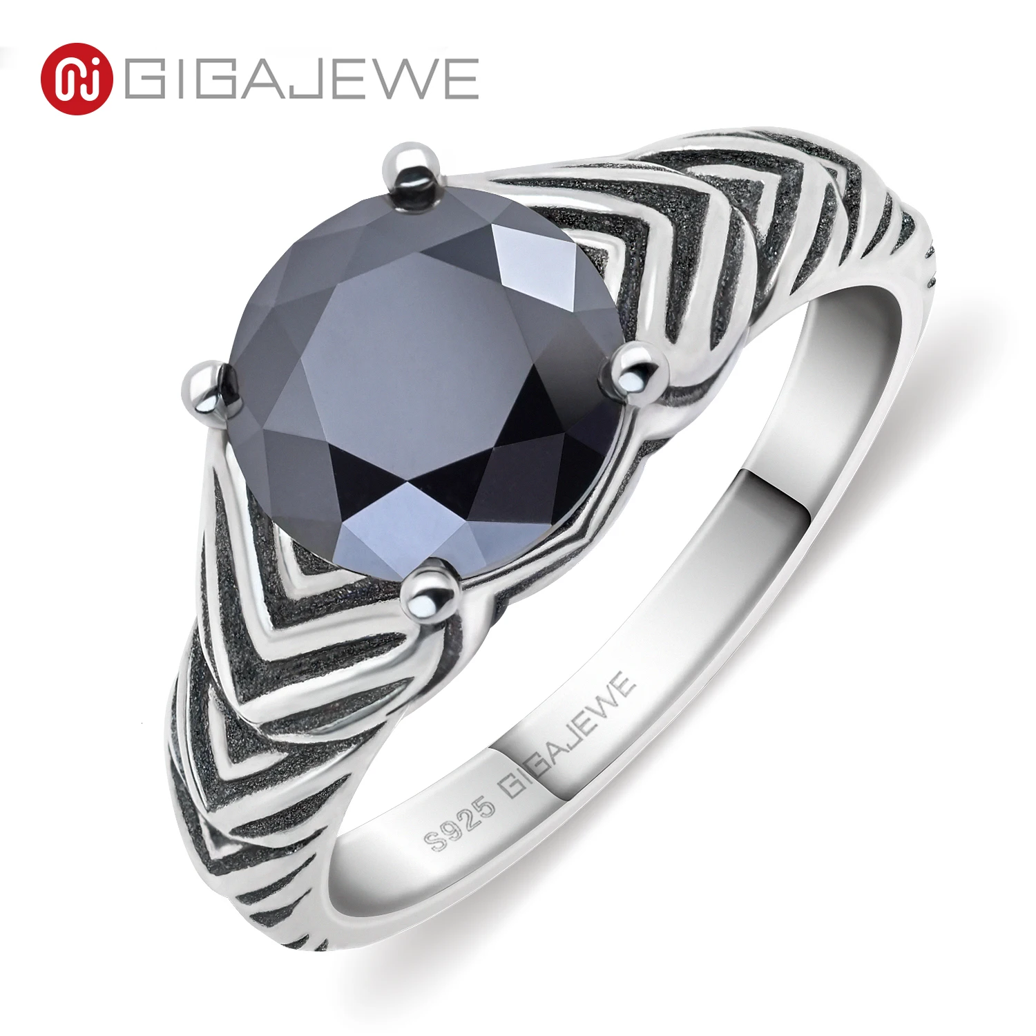 GIGAJEWE 2.0ct 8.0mm White D Round 925 Thai Silver Moissanite Ring ...