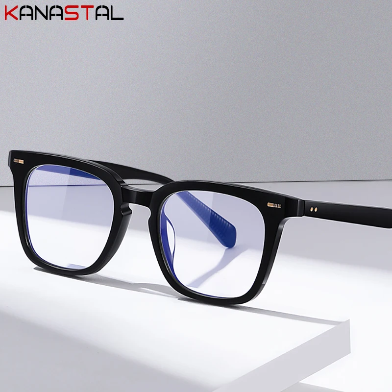 New Women Blue Light Blocking Glasses Men Retro Plate Square Eyeglasses ...