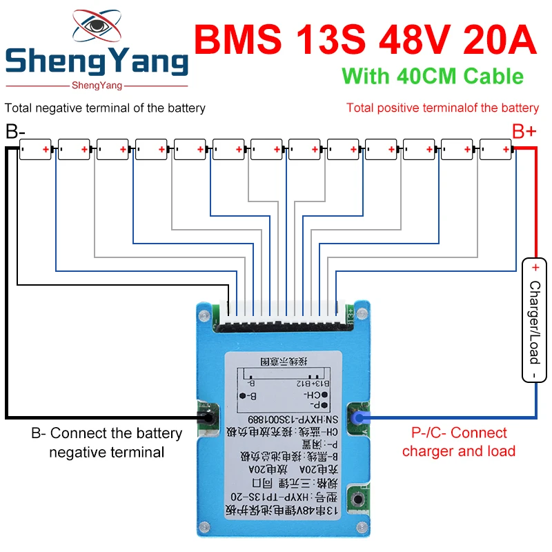 Bms 13s 48v 20a lmo ternäre Li Ionen Lithium 18650 Batterie lades chutz ...
