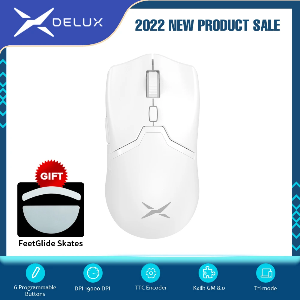 Delux m800 pro paw3370 branco mouse sem fio gaming programável com fio mouse ergonômico tipo c ...