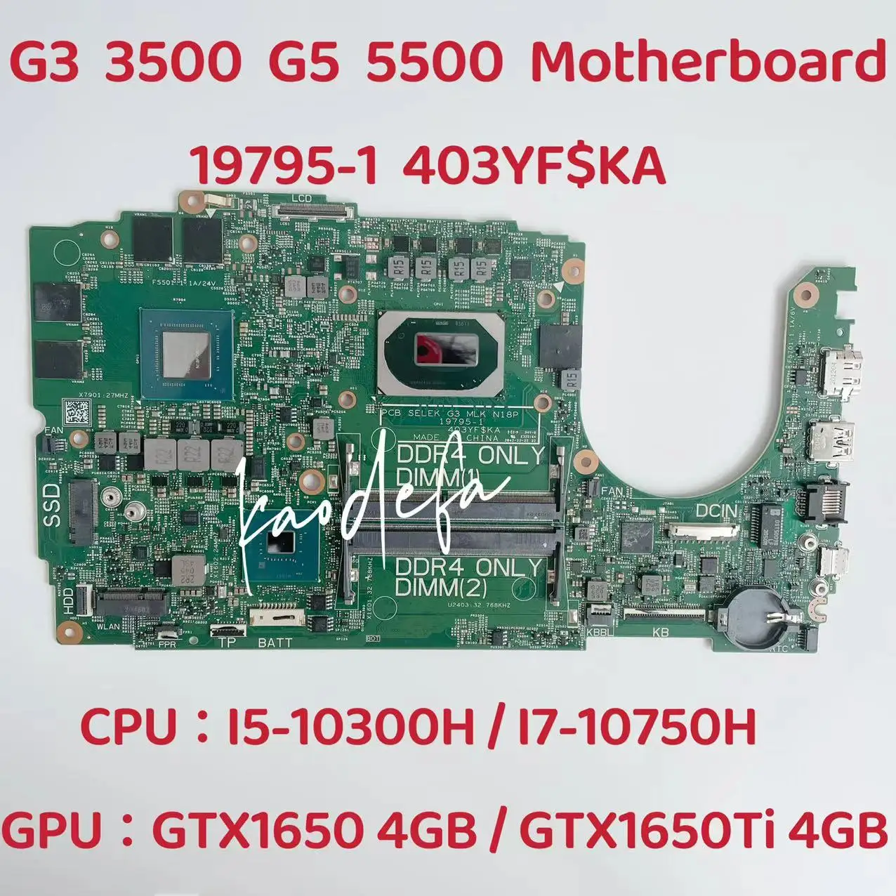 19795-1 Mainboard For Dell G3 15 3500 Laptop Motherboard CPU: I5-10300H ...