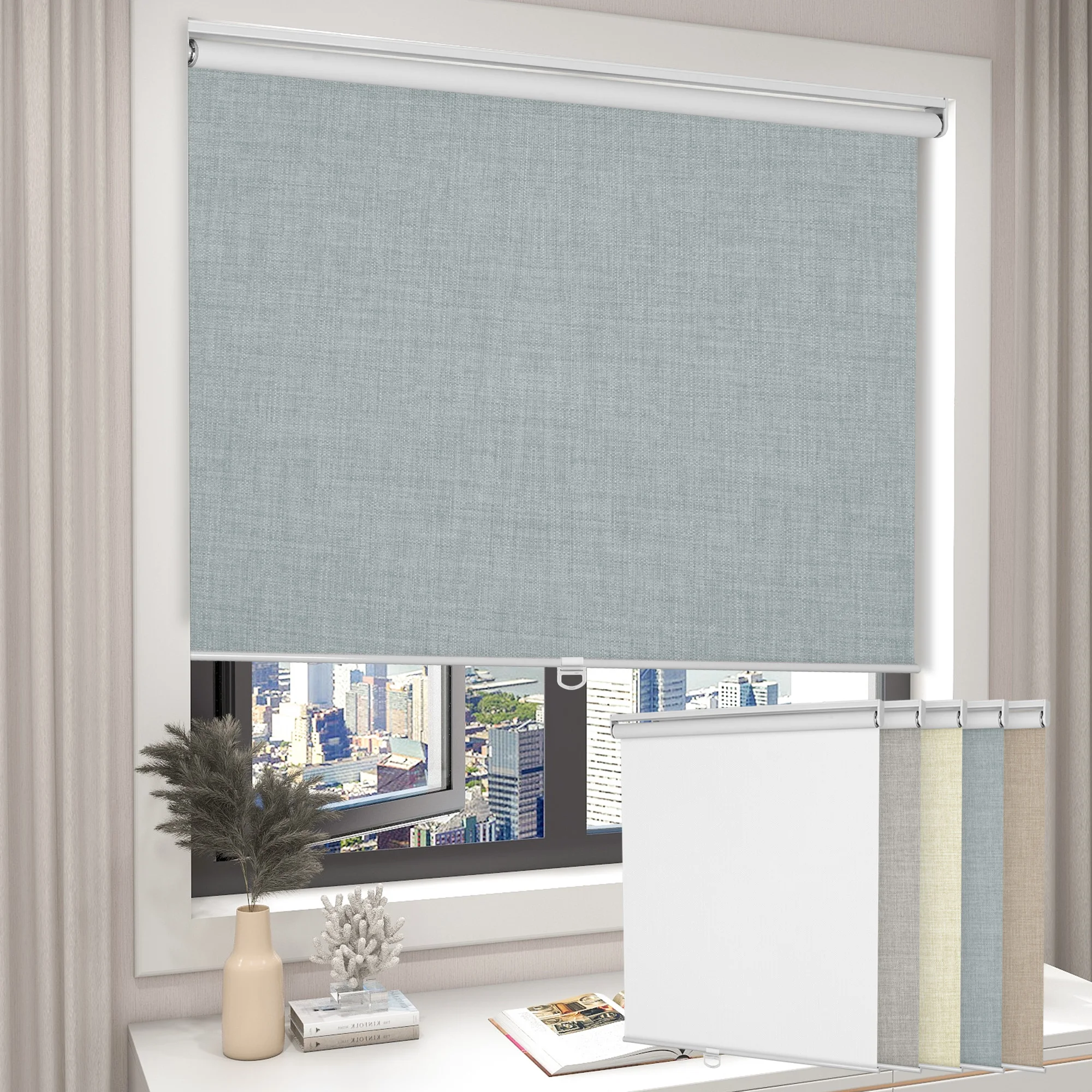 BERISSA Custom Blackout Cordless Roller Window Shades, Free-Stop ...