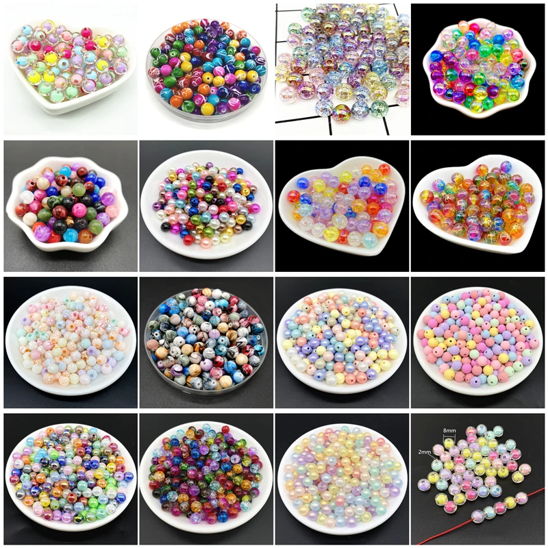 50pcs/lot 8mm Mixing Color Acrylic Loose Beads For Charms Bracelet ...