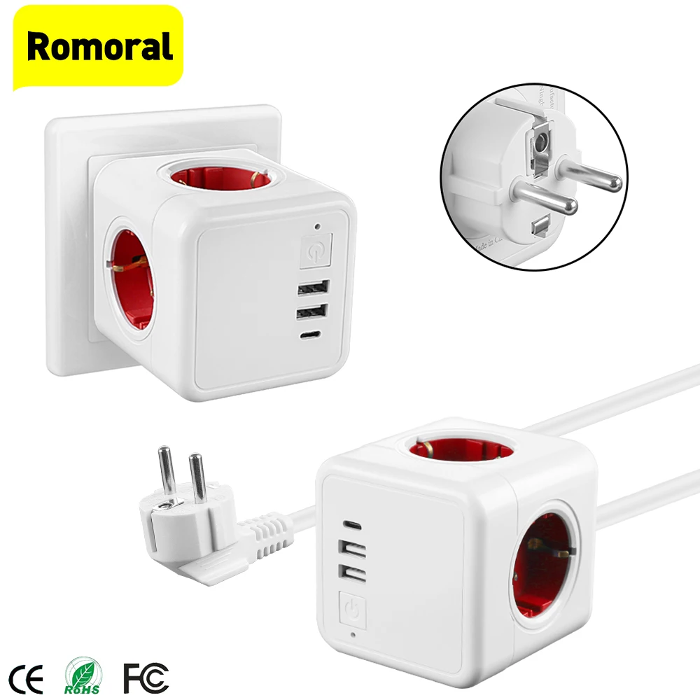 4000W Power Strip EU 16A 100-250v USB Type-C Plug Scoket Multipriser ...