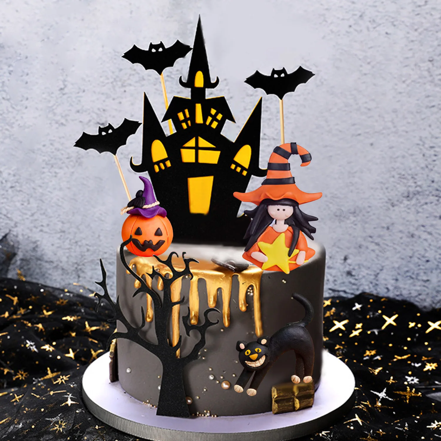 8pcs-Halloween-Cake-Topper-Haunted-House-Pumpkin-Girl-Bat-Black-Cat ...