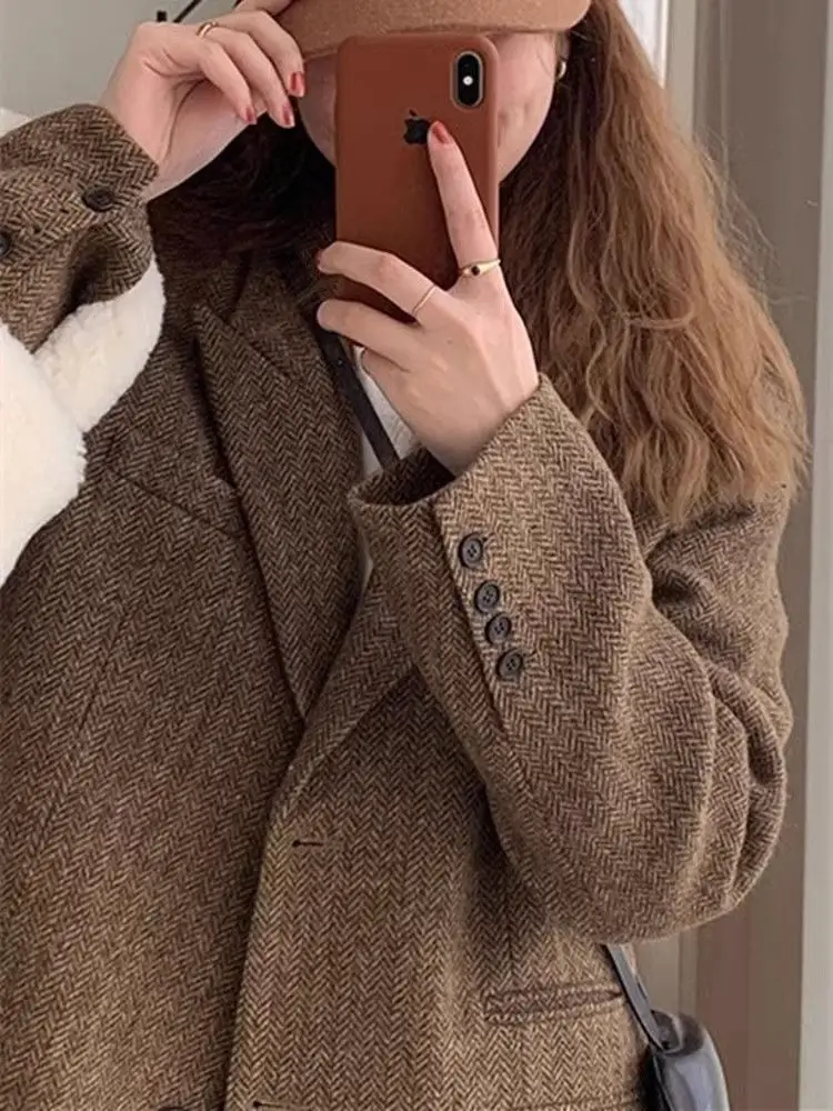 2023-Autumn-and-Winter-New-Niche-Design-Sense-Brown-Woolen-Suit-Jacket ...