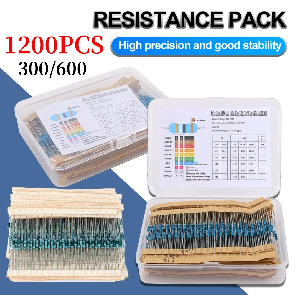 300-1200PCS-Metal-Film-Resistor-Pack-Assorted-Kit-30-Kinds-10R-1M ...
