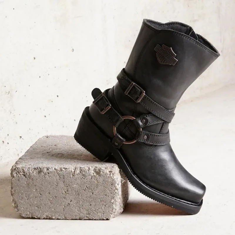 Preciosos Botines de cuero genuino para hombre motero de harley ...