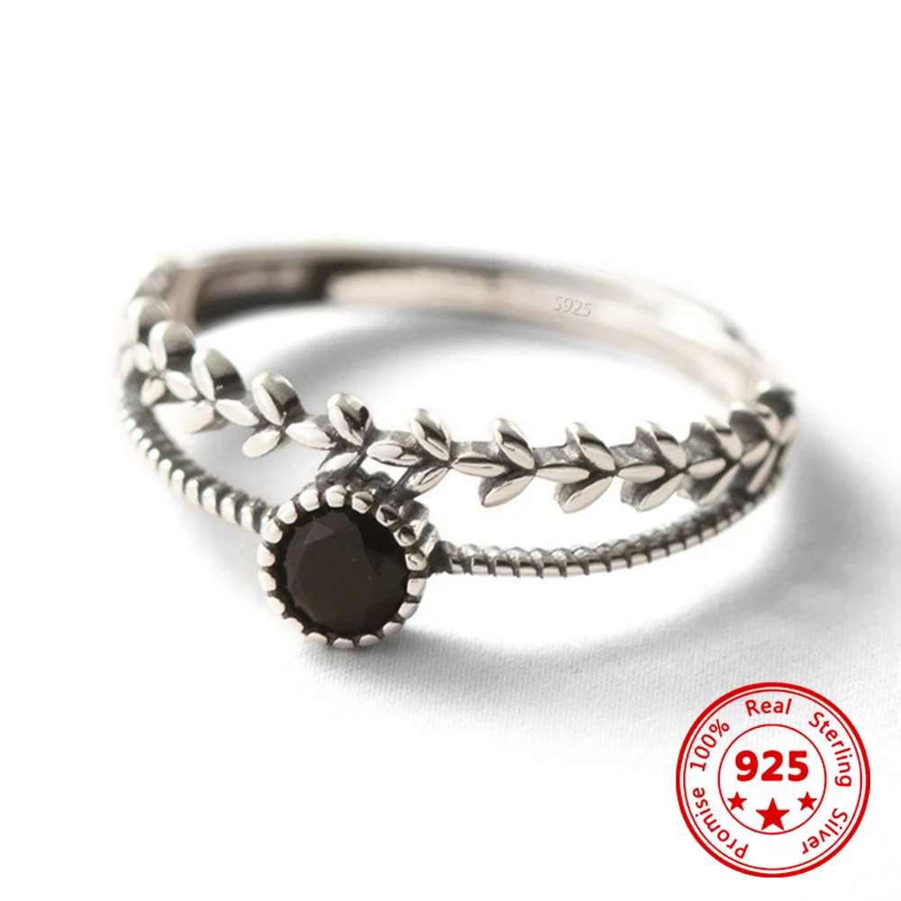 100% 925 스털링 실버 블랙 다이아몬드 더블 레이어 반지, INS 윈드 인덱스 참 손가락 반지, 여성용 웨딩 쥬얼리| | - AliExpress