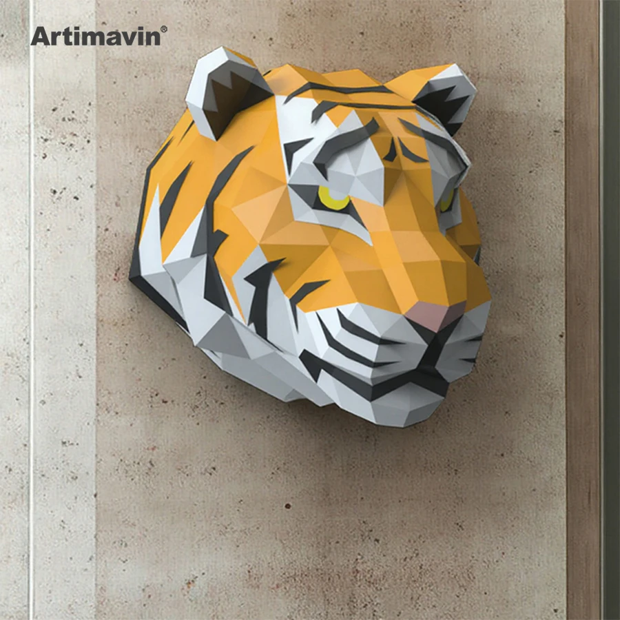 Tiger Head Wall Hanging Paper Craft Diy Paper Model For Home Wall ...