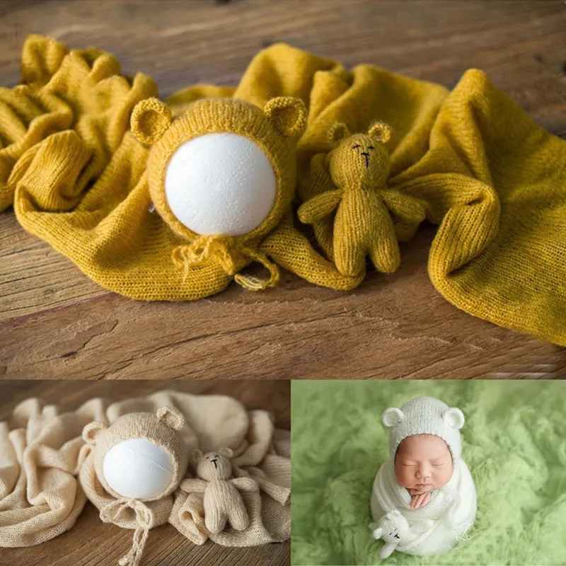 Baby-Photography-Props-Wool-Knitted-Blanket-Hat-and-Doll-Newborn-Photo ...