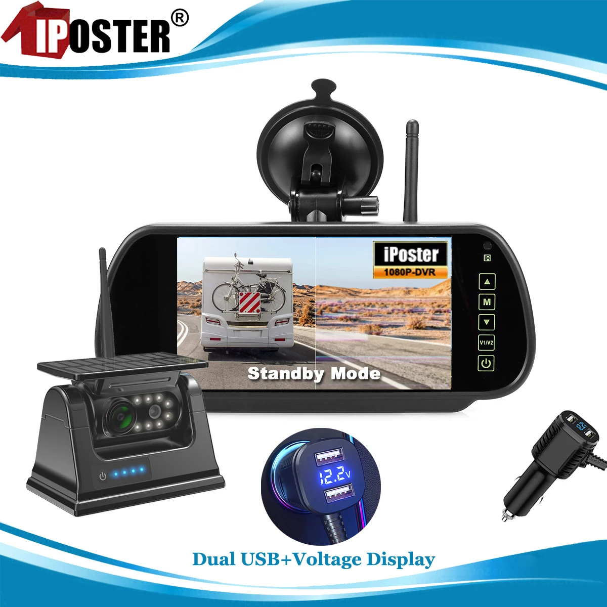 IPoster-Digital-Wireless-Car-Rear-View-Mirror-Monitor-DVR-Recording ...