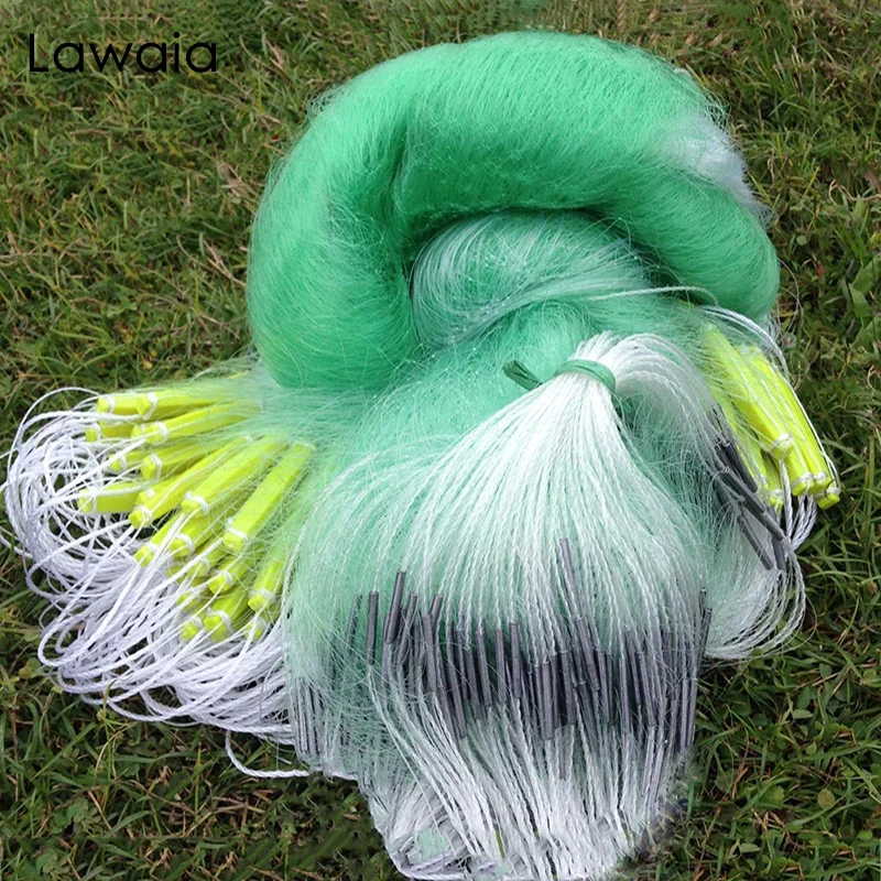 Lawaia 100M/80M Thick Gillnet 3-layer Fishing Net Green Silk Fishing ...