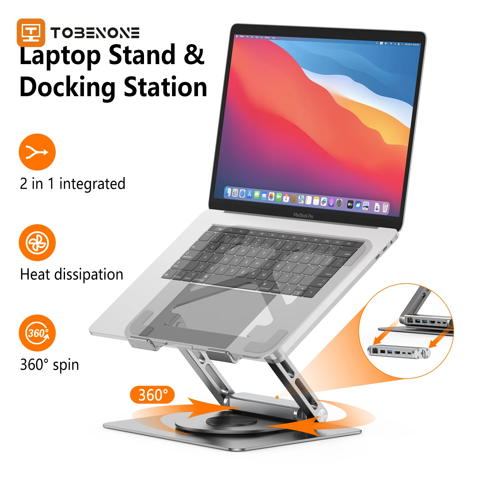 TobenONE-USB-C-Laptop-Docking-Station-Stand-with-360-Rotating-Base ...