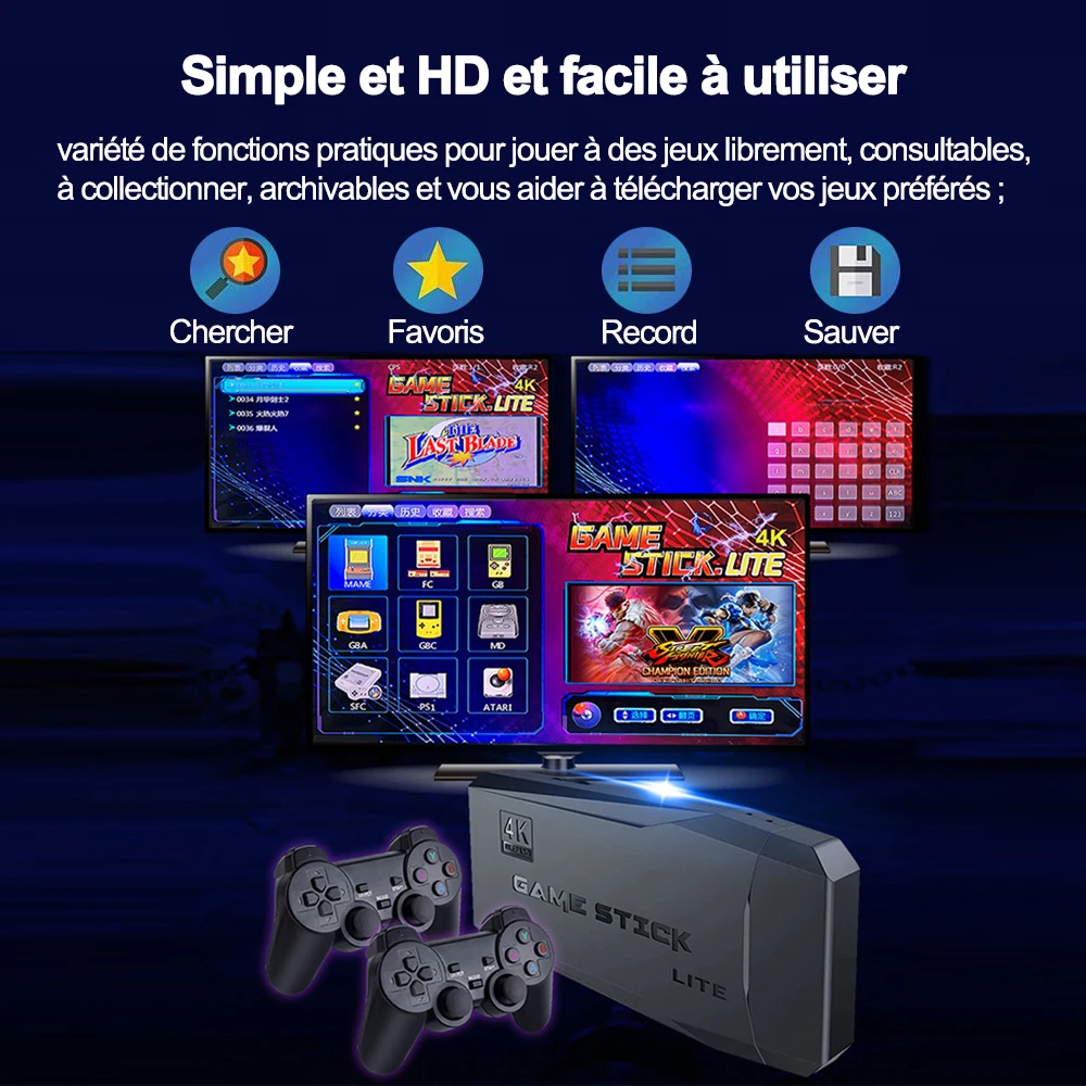Stick 4K 3500 jeux - manette de jeu vidéo HD 4K, 10000 console de jeux ...