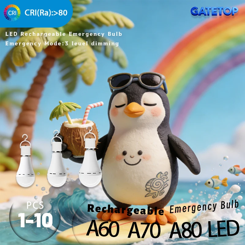 1-10PCS A60 A70 A80 LED Rechargeable Bulb 7W 12W Emergency Light Bulb ...