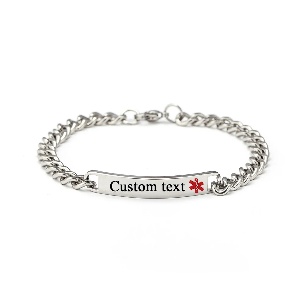 Medical SOS Custom Text Men Stainless Steel Bracelet Personalized First ...