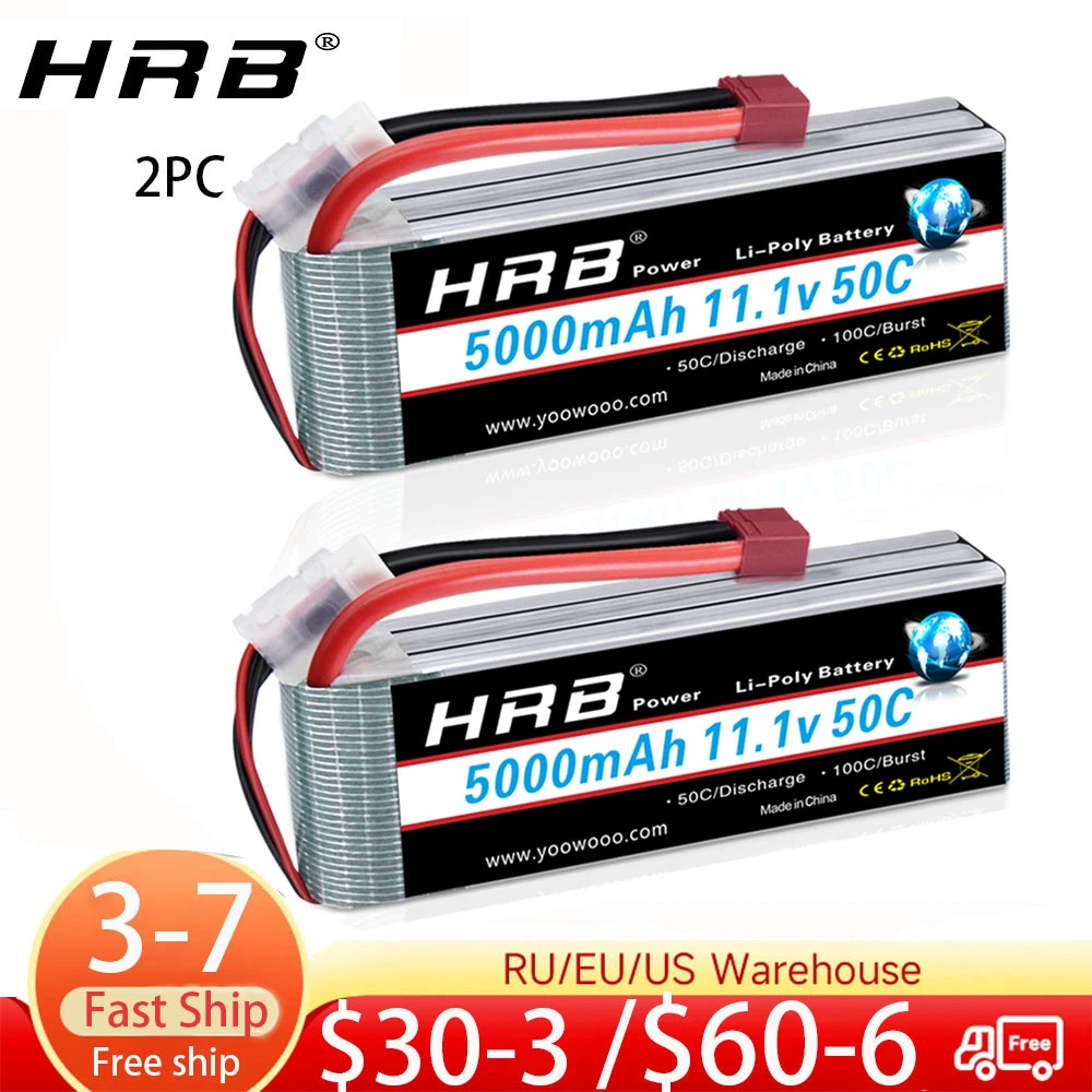 2pcs Hrb 2s 3s 4s 6s Lipo Battery 11.1v 1300mah 1500mah 2200mah 4000mah 5000mah Rc Lipo Battery ...