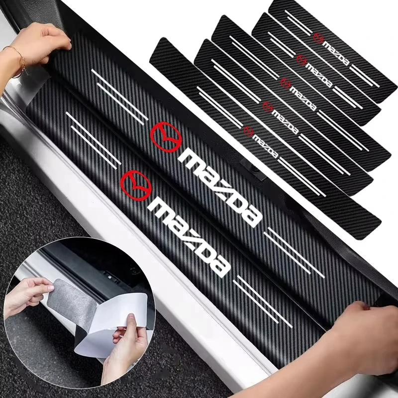 Carbon fiber protective stickers for car door sill side anti step ...