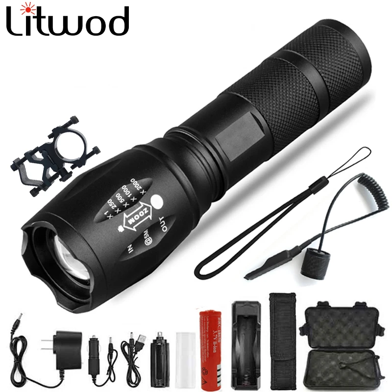 Led Flashlight Ultra Bright Waterproof Torch T6/L2/V6 zoomable 5 Modes ...